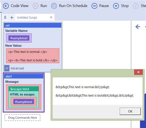 Escape HTML UBot Studio