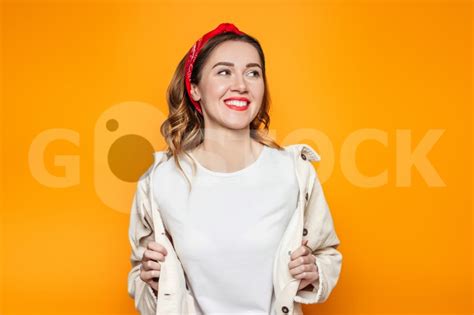 Girl White T Shirt Smiling Isolated Photo 30 Gostock