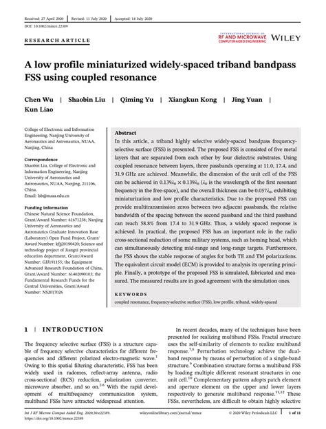 A Low Profile Miniaturized Widely‐spaced Triband Bandpass Fss Using