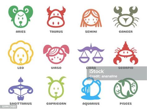 Lucu Zodiak Horoskop Garis Ikon Tanda Batas Pada Ilustrasi Vektor
