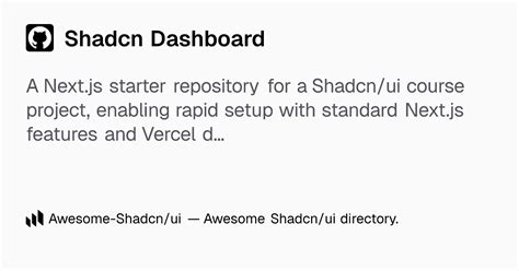Shadcn Dashboard Shadcnui Course Project Your Nextjs Starter Kit Awesome Shadcnui