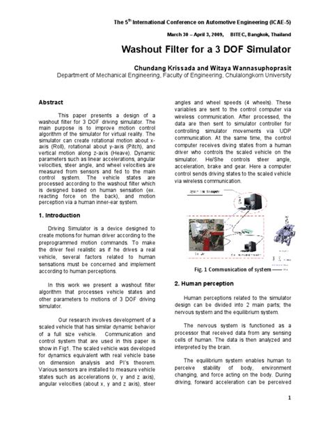 Washout Filter For A 3 Dof Simulator Pdf Vestibular System Acceleration