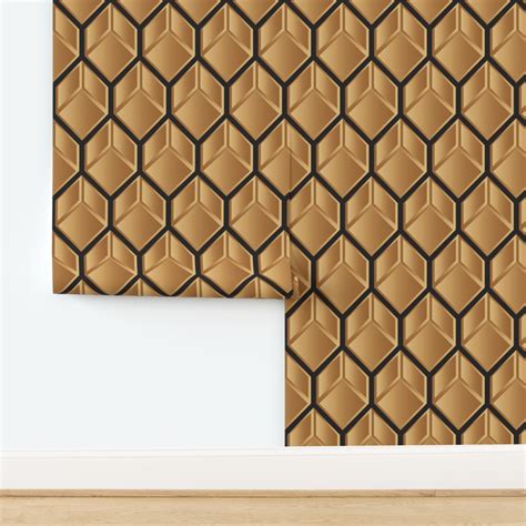 Orange And Gold Art Deco Isometric Cube Wallpaper Spoonflower