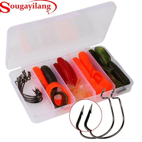 Sougayilang 9pcs Fishing Soft Lure Set 10pcs Big Size Fishing Hooks