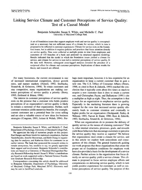 Pdf Linking Service Climate And Customer Perceptions Of Service Quality Test Of A Causal Model