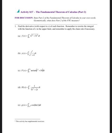 Solved Activity 8 5 The Fundamental Theorem Of Calculus Chegg