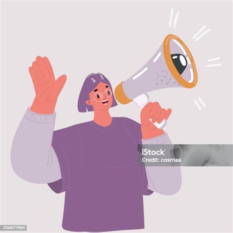 재미 있는 여자가 메가폰에서 비명을 지르는 벡터 일러스트 레이 션 광고에 대한 스톡 벡터 아트 및 기타 이미지 광고 기이함 말하기 Istock