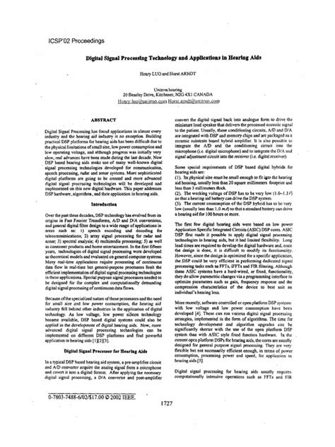 Digital Signal Processing Technology And Applications In Hearing Pdf