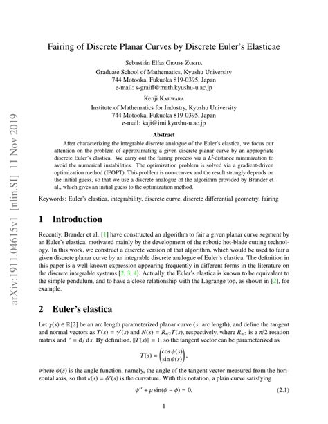 Pdf Fairing Of Discrete Planar Curves By Discrete Euler S Elasticae