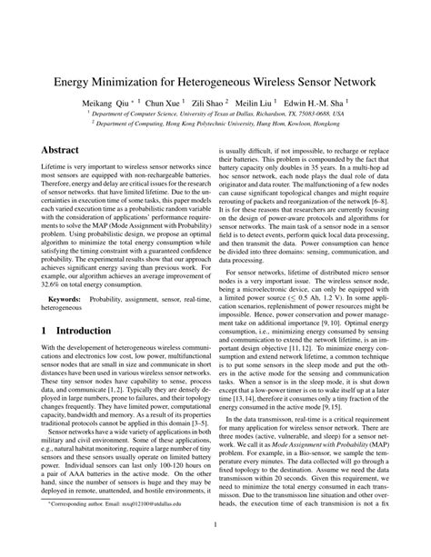Pdf Energy Minimization For Heterogeneous Wireless Sensor Networks