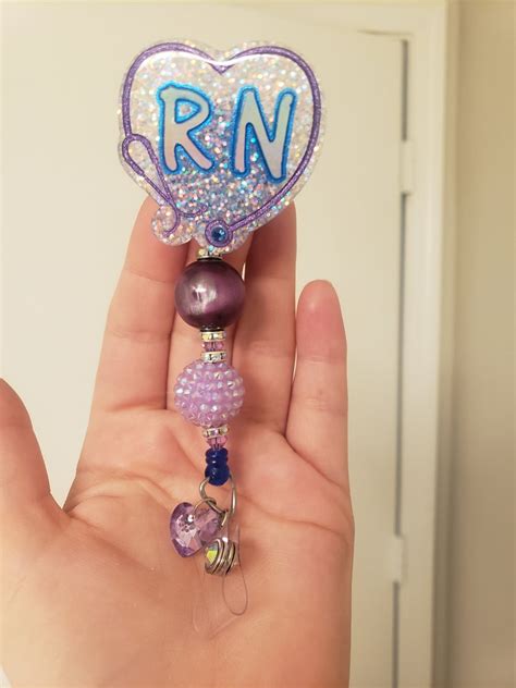 Sparkly And Reflective Rn Badge Reel With Beads And Rhinestones Etsy