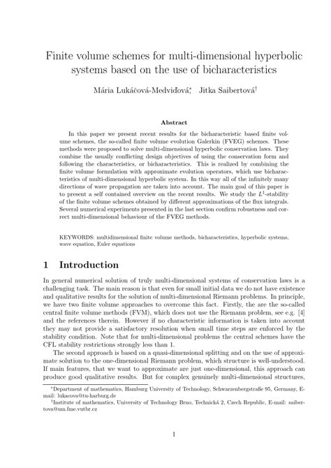 Pdf Finite Volume Schemes For Multi Dimensional Hyperbolic Systems Based On The Use Of