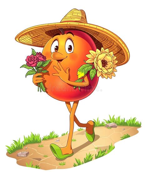 A Red Apple In The Animated Style Of The Cartoon He Walks Briskly