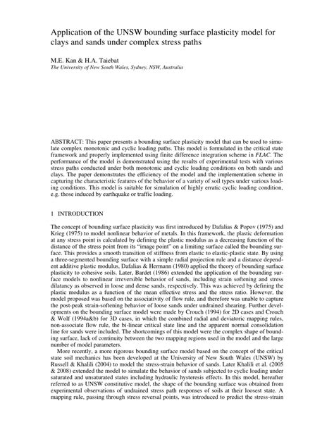 Pdf Application Of The Unsw Bounding Surface Plasticity Model For