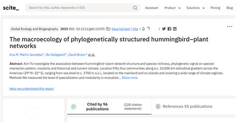 The Macroecology Of Phylogenetically Structured Hummingbird Plant Networks [scite Report]