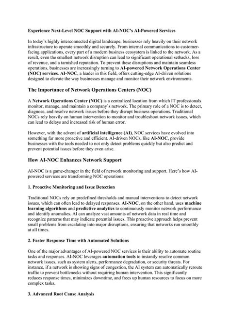 Experience Next Level Noc Support With Ai Nocs Ai Powered Services Pdf