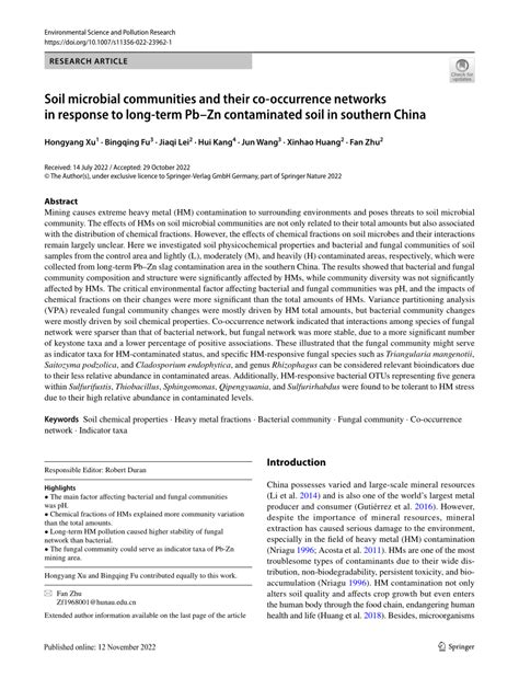 (PDF) Soil microbial communities and their co-occurrence networks in response to long-term Pb–Zn ...