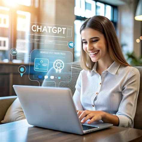 woman using a laptop computer chatting with an intelligent artificial