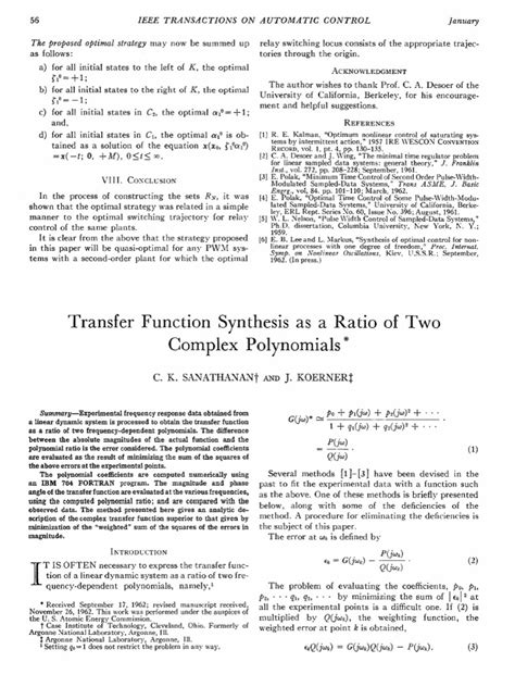 1963 Transfer Function Synthesis As A Ratio Of Two Pdf Applied Mathematics Mathematics
