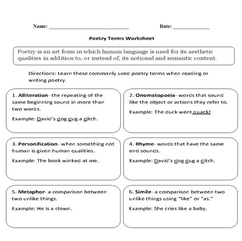 3rd Grade Poetry Worksheets Printable Recipe Cards Central