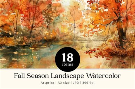 Fall Season Landscape Watercolor A3 Art Graphic By Lemonmoon · Creative Fabrica