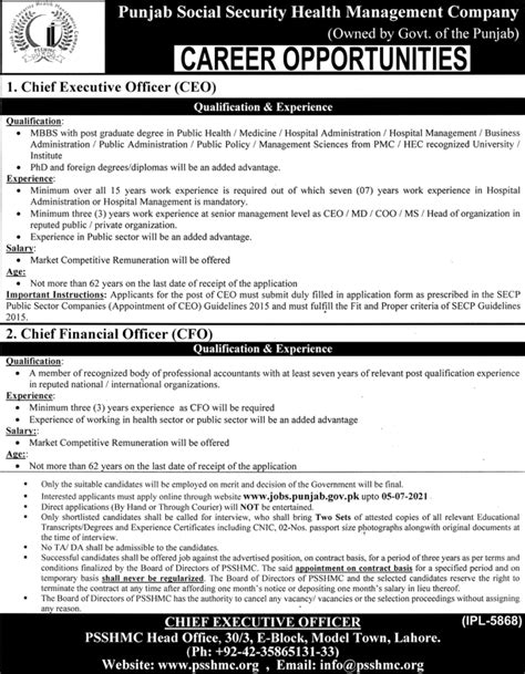 Punjab Social Security Health Management Company Psshmc Jobs June 2021