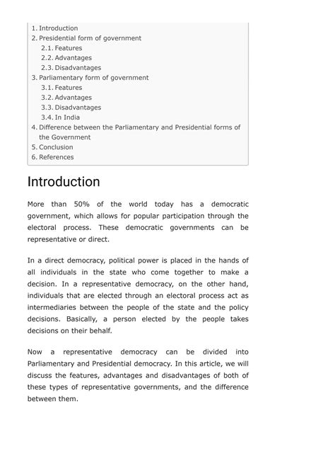 Solution Difference Between Presidential And Parliamentary Form Of