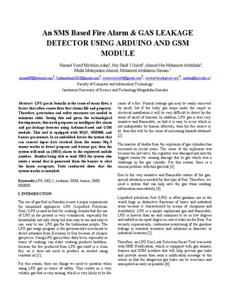 An Sms Based Fire Alarm And Gas Leakage Detector Using Arduino And Gsm Module Pdf Sensor