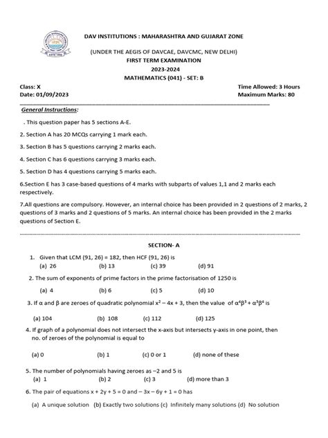 X Maths Set B Pdf