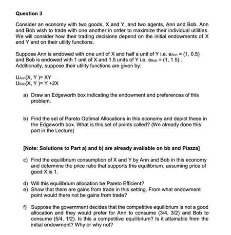 Solved Question 3 Consider An Economy With Two Goods X And