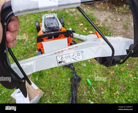 Paris France Jun Handle Of New Stihl Lawn Mower Operated With Li Ion Batteries
