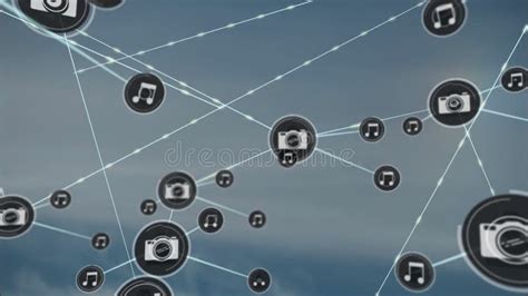 Animation Of Network Of Connections With Icons Over Clouds Stock Video