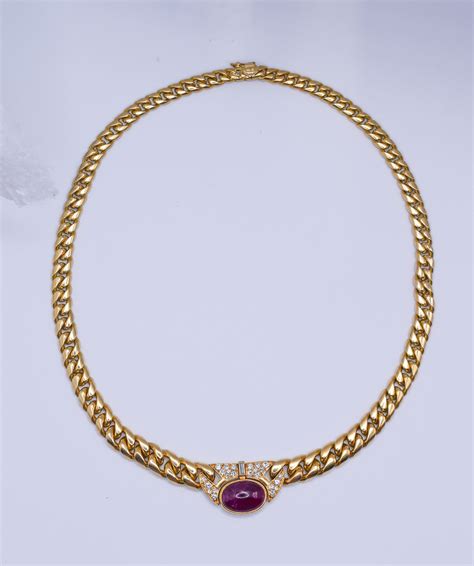 Vintage Bulgari 18k Gold Ruby And Diamond Chain Necklace Eleuteri