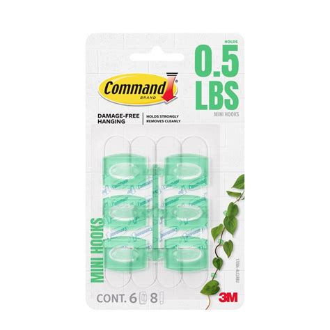 Command Command Mini Clear Hooks 17006 Alclr Aloe 6 Hook 8 Strip In