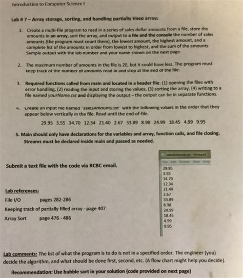 Solved Introduction To Computer Science I Lab 7 Array Chegg