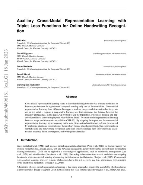 Pdf Auxiliary Cross Modal Representation Learning With Triplet Loss Functions For Online