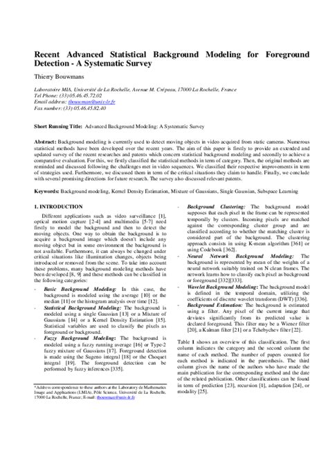 Pdf Recent Advanced Statistical Background Modeling For Foreground