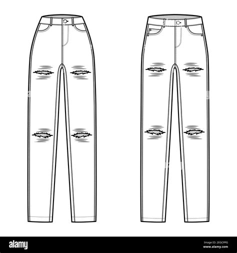 Set Of Ripped Jeans Distressed Denim Pants Technical Fashion