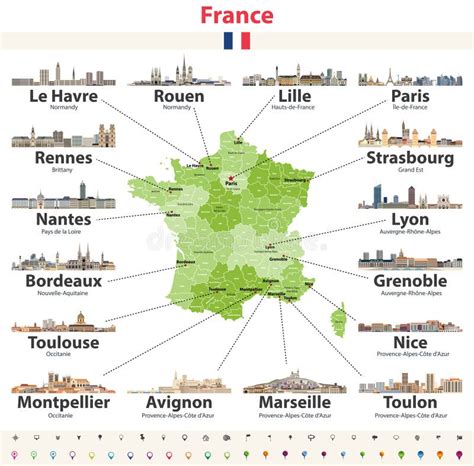 Mapa Vectorial De Francia Con Las Principales Ciudades En Ella Horizontes De Ciudades Francesas