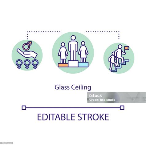 유리 천장 지불 아이콘입니다 남녀 임금 격차 성별 불평등 경력 개발 장벽 아이디어 얇은 라인 일러스트 벡터 절연 윤곽선 Rgb 색상 드로잉 편집 가능한 스트로크 0명에 대한
