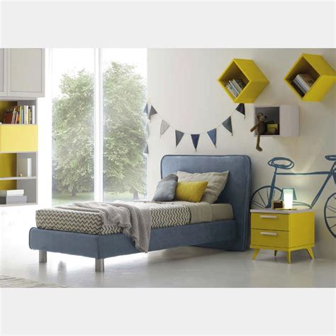 Letto Singolo Ragazzo Finitura In Tessuto Blu Opale