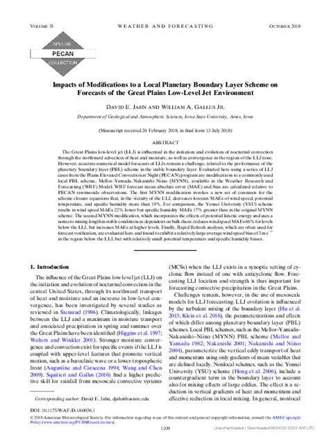 Pdf Impacts Of Modifications To A Local Planetary Boundary Layer Scheme On Forecasts Of The