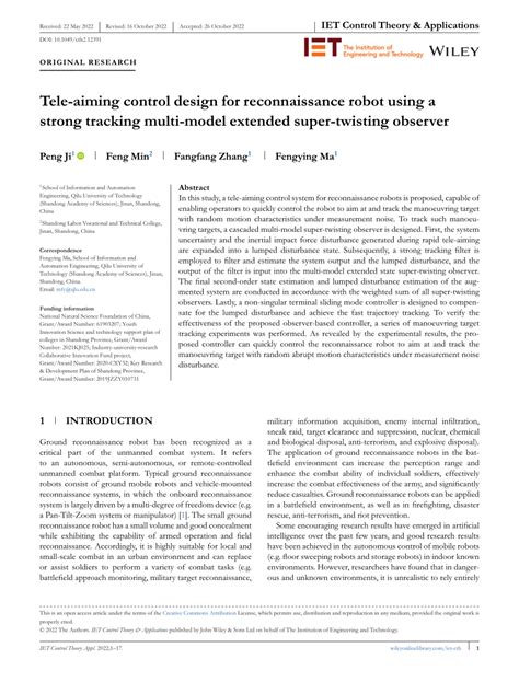 Pdf Tele‐aiming Control Design For Reconnaissance Robot Using A Strong Tracking Multi‐model