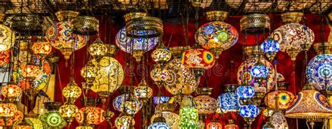 Colorful Turkish Lamps For Sale At The Grand Bazaar In Istanbul Turkey