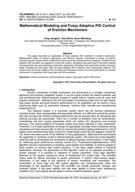 Mathematical Modeling And Fuzzy Adaptive Pid Control Of Erection