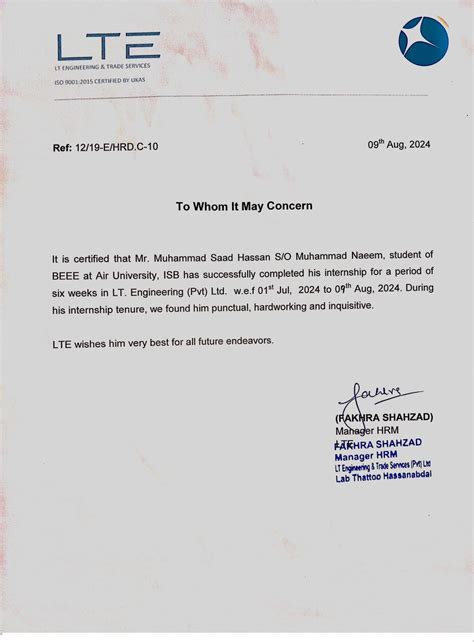 Muhammad Saad Hassan On Linkedin Excited To Share That Ive Completed My Internship At Lt
