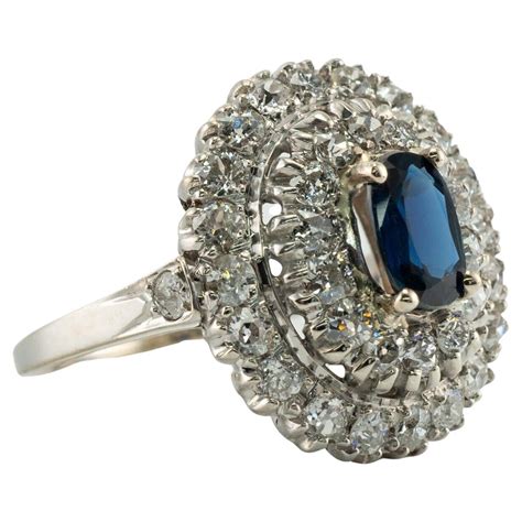Diamond Ring Old Mine 14k White Gold Flower Vintage Cluster For Sale At