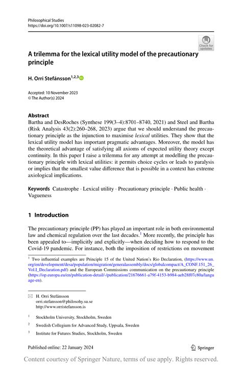 Pdf A Trilemma For The Lexical Utility Model Of The Precautionary Principle