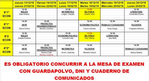 CRONOGRAMA DE MESAS DE EXÁMENES REGULARES TURNO TARDE FEBRERO 2019