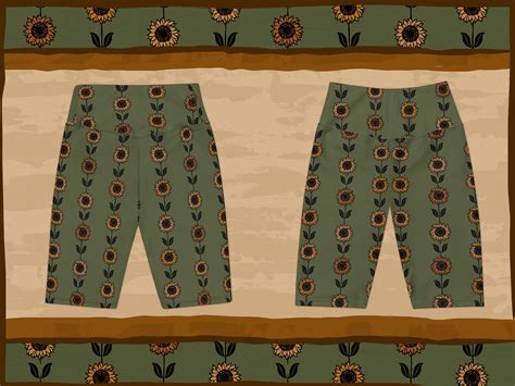 Boho Sunflower High Waisted Biker Shorts Retro Flower Art Green